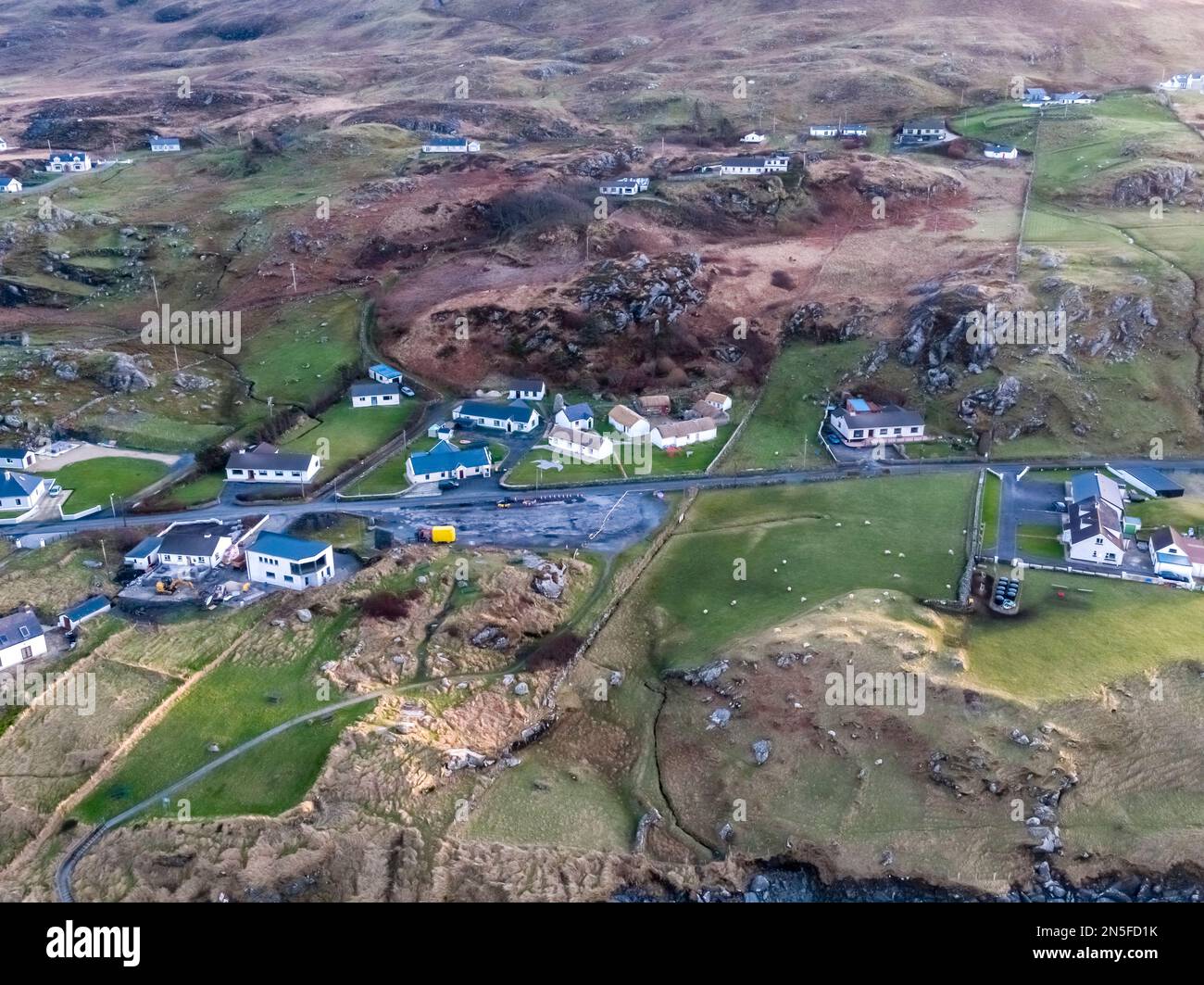 Aerial view of Glencolumbkille Folk village in County Donegal, Republic ...