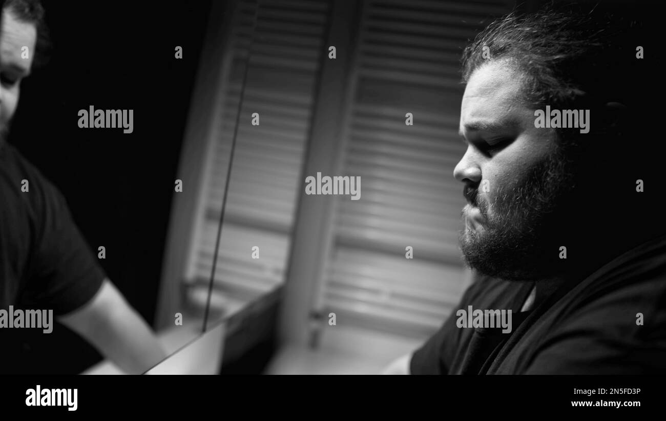 Dramatic person suffering from depression at home in Monochromatic ...