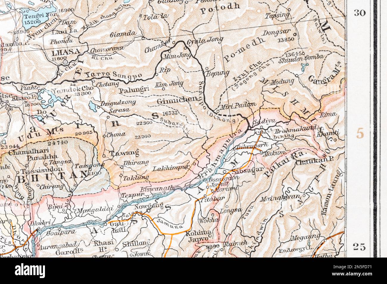 1900 historic atlas map of Bhutan, Tawang & Arunachal Pradesh region ...