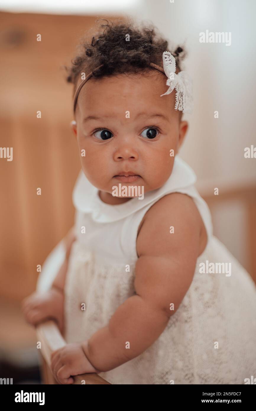 Candid authentic portrait of cute african american diverse female child ...