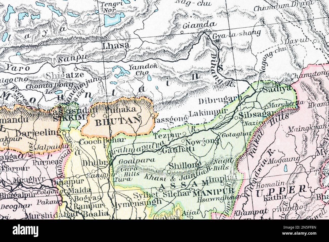 1913 historic atlas map of Bhutan and Arunachal Pradesh region - an ...