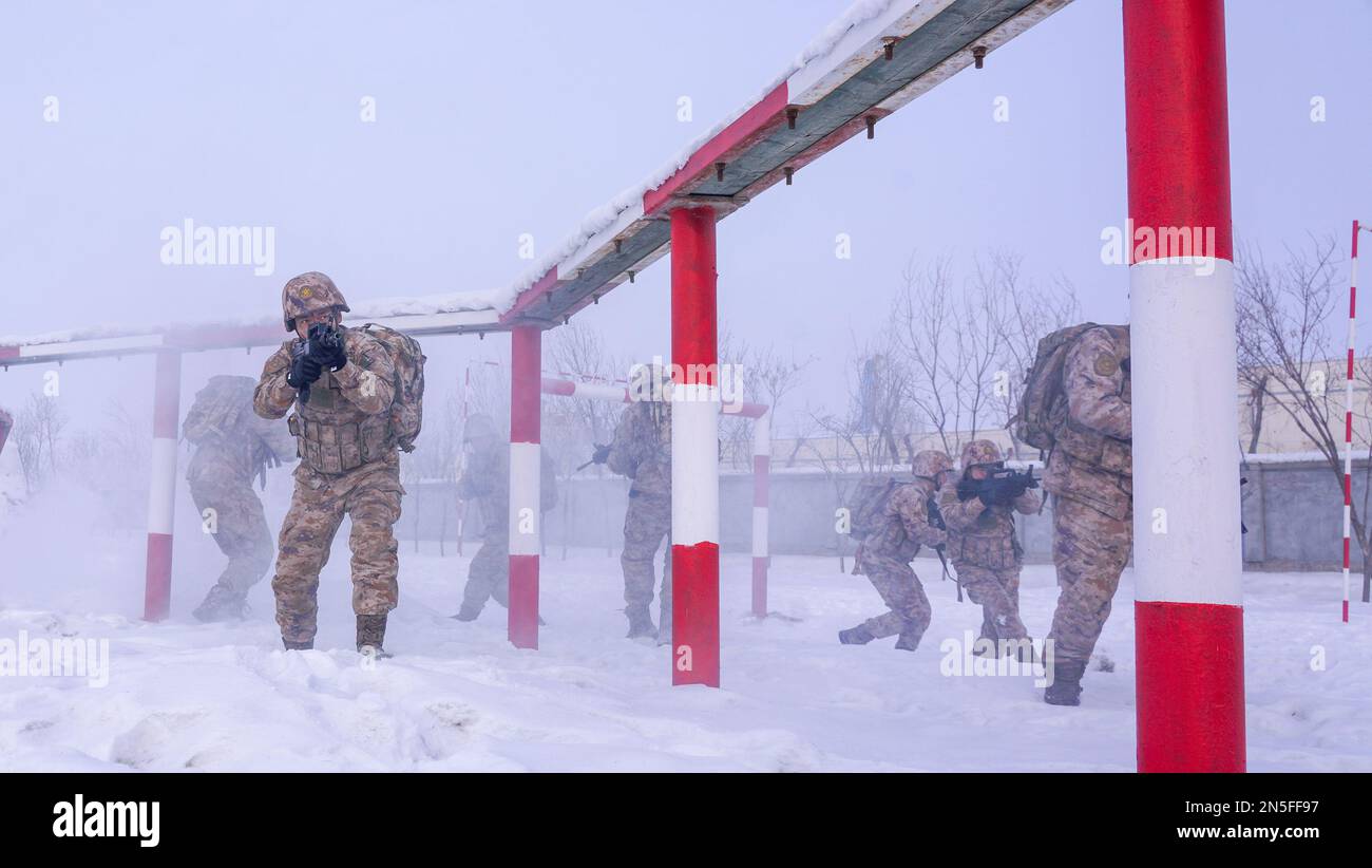 XINJIANG, CHINA - FEBRUARY 3, 2023 - A regiment under the Xinjiang ...