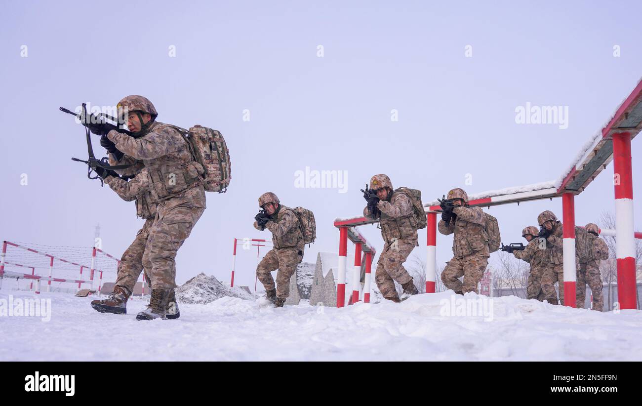 XINJIANG, CHINA - FEBRUARY 3, 2023 - A regiment under the Xinjiang ...