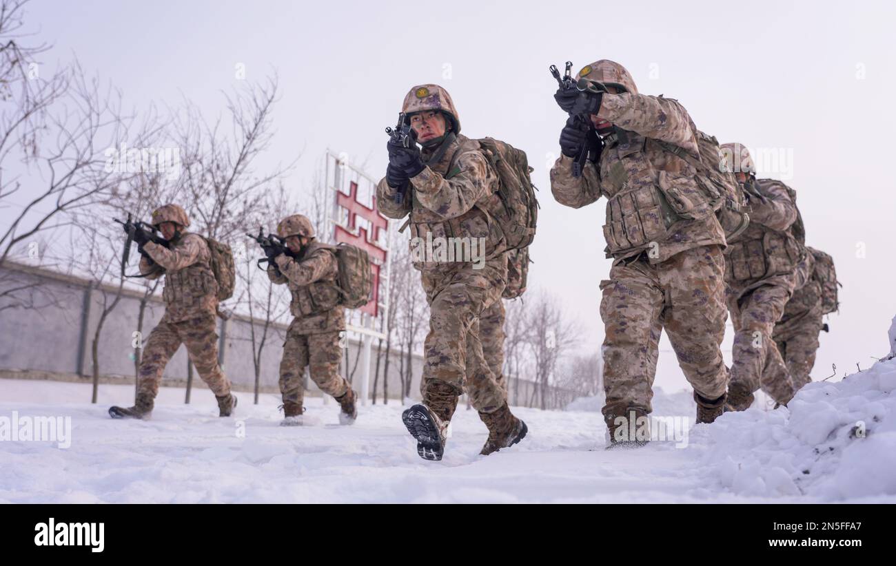 XINJIANG, CHINA - FEBRUARY 3, 2023 - A regiment under the Xinjiang ...