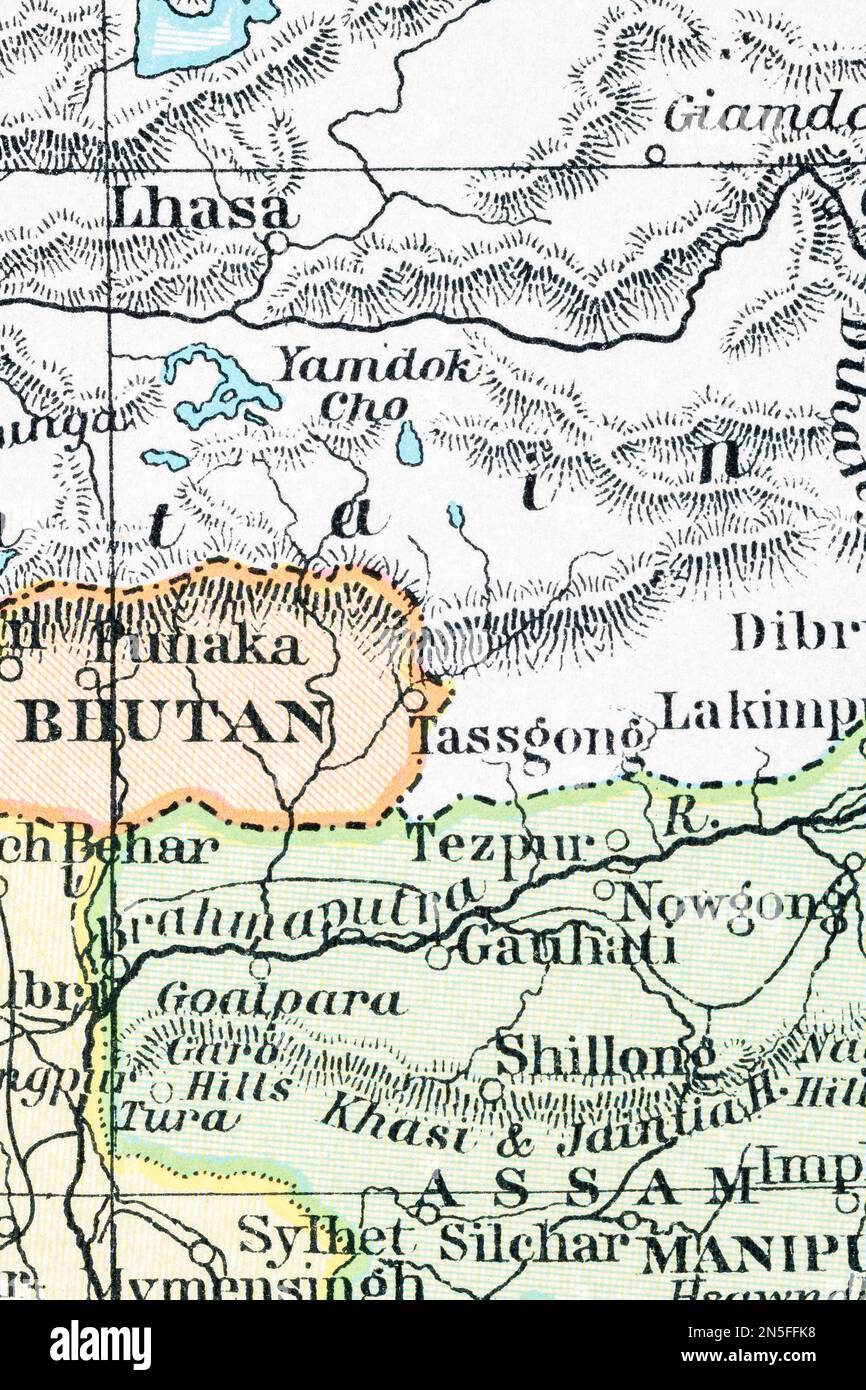 1913 historic atlas map of Bhutan which is in an area of disputed ...