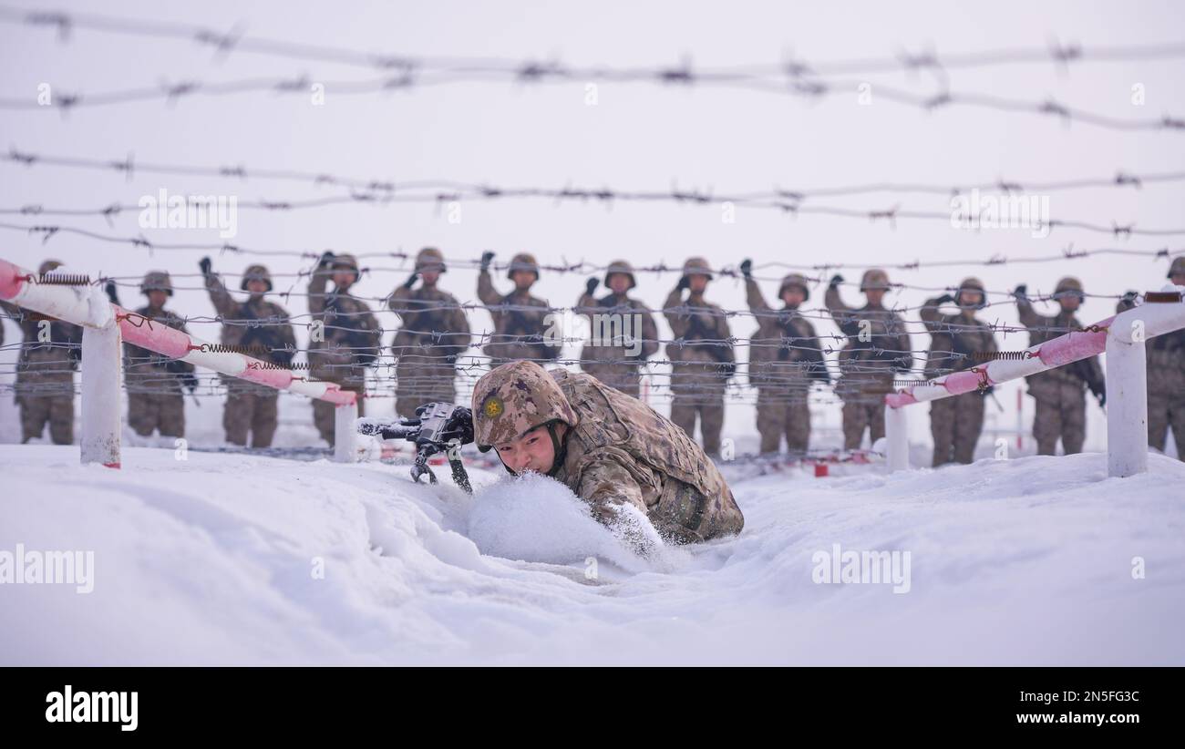 XINJIANG, CHINA - FEBRUARY 3, 2023 - A regiment under the Xinjiang ...