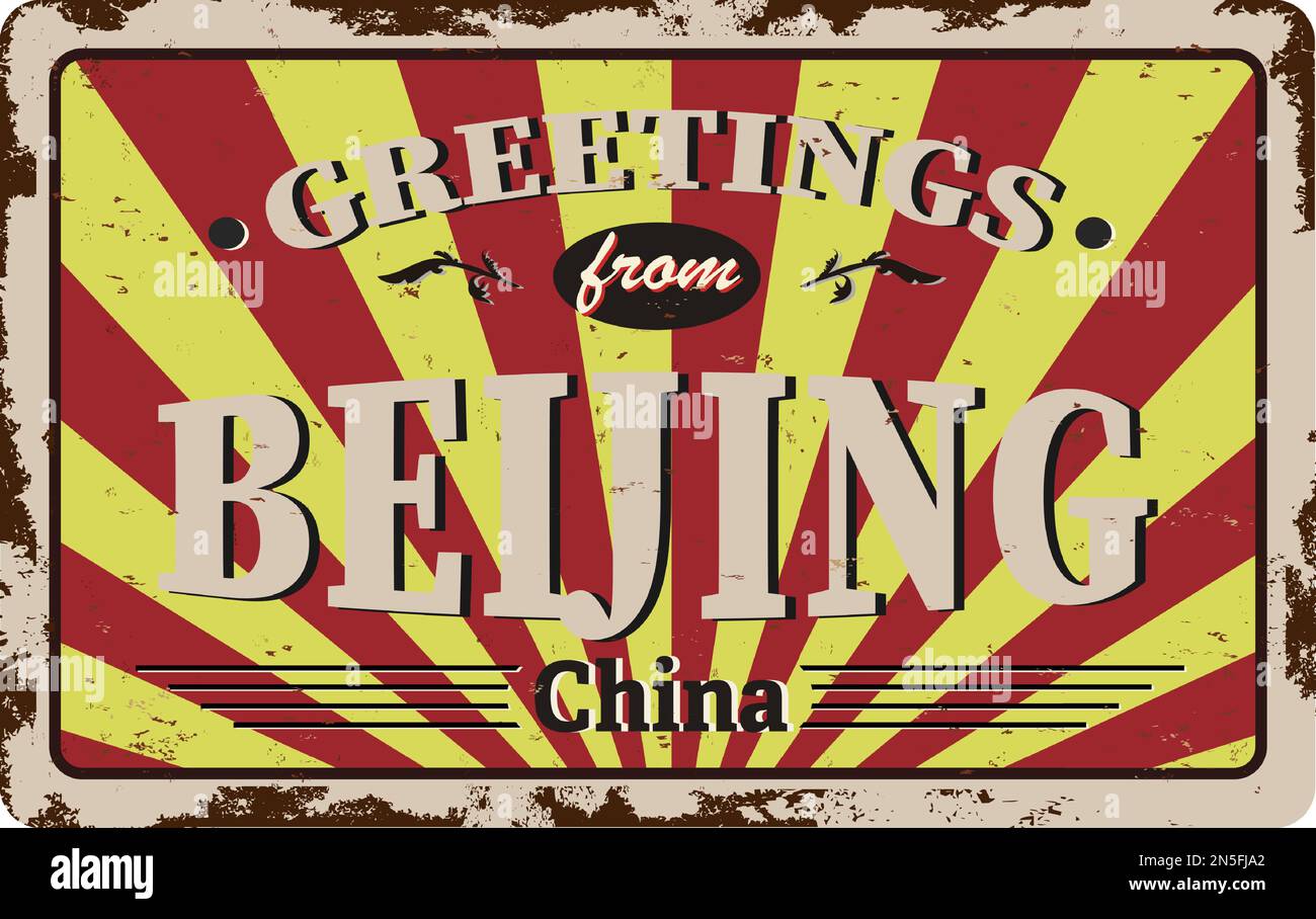 Vintage Touristic Greeting Card - Beijing, China, vector illustration ...