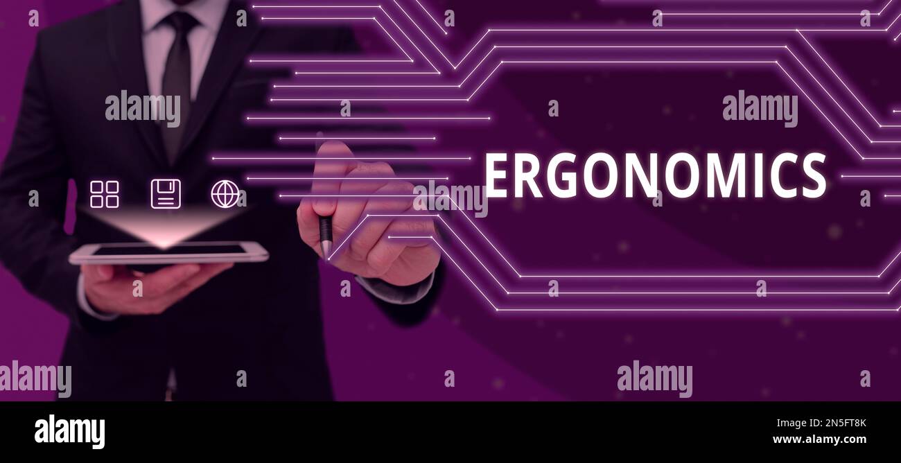 Text showing inspiration Ergonomics. Business approach fitting or ...