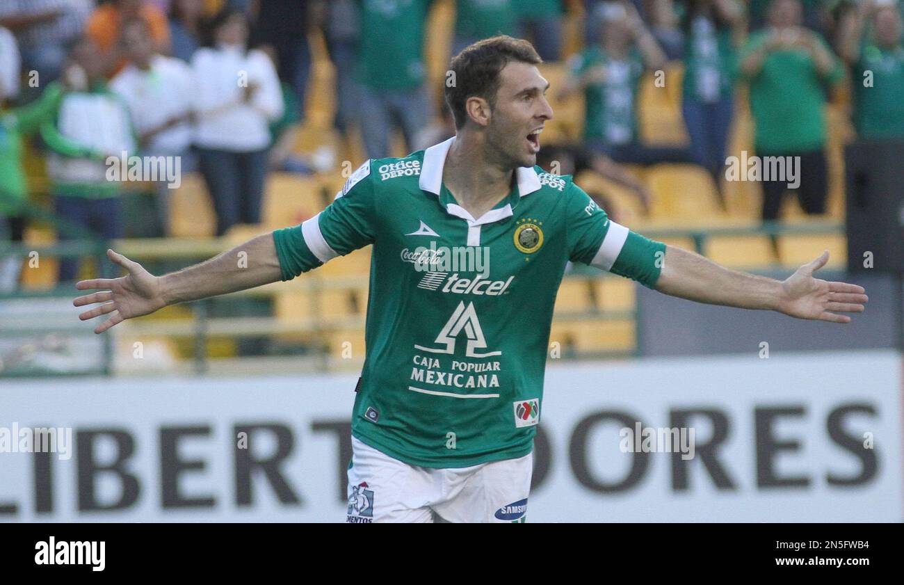 Mexico's Leon, Mauro Boselli, celebrates after scoring against Brazil's ...