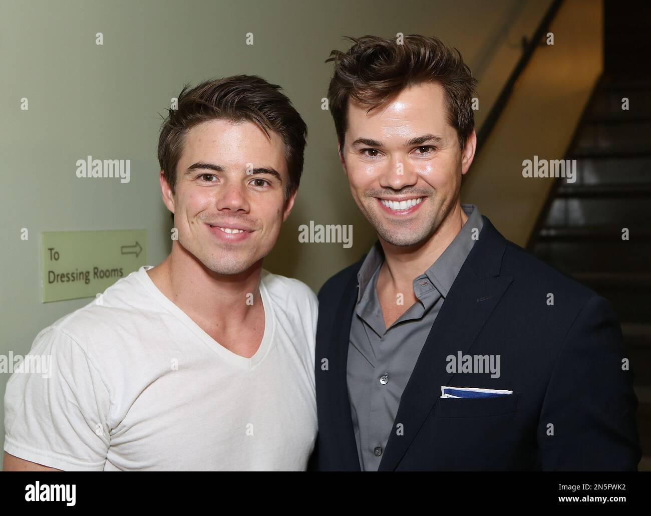 From left, cast member David Hull and actor Andrew Rannells pose ...