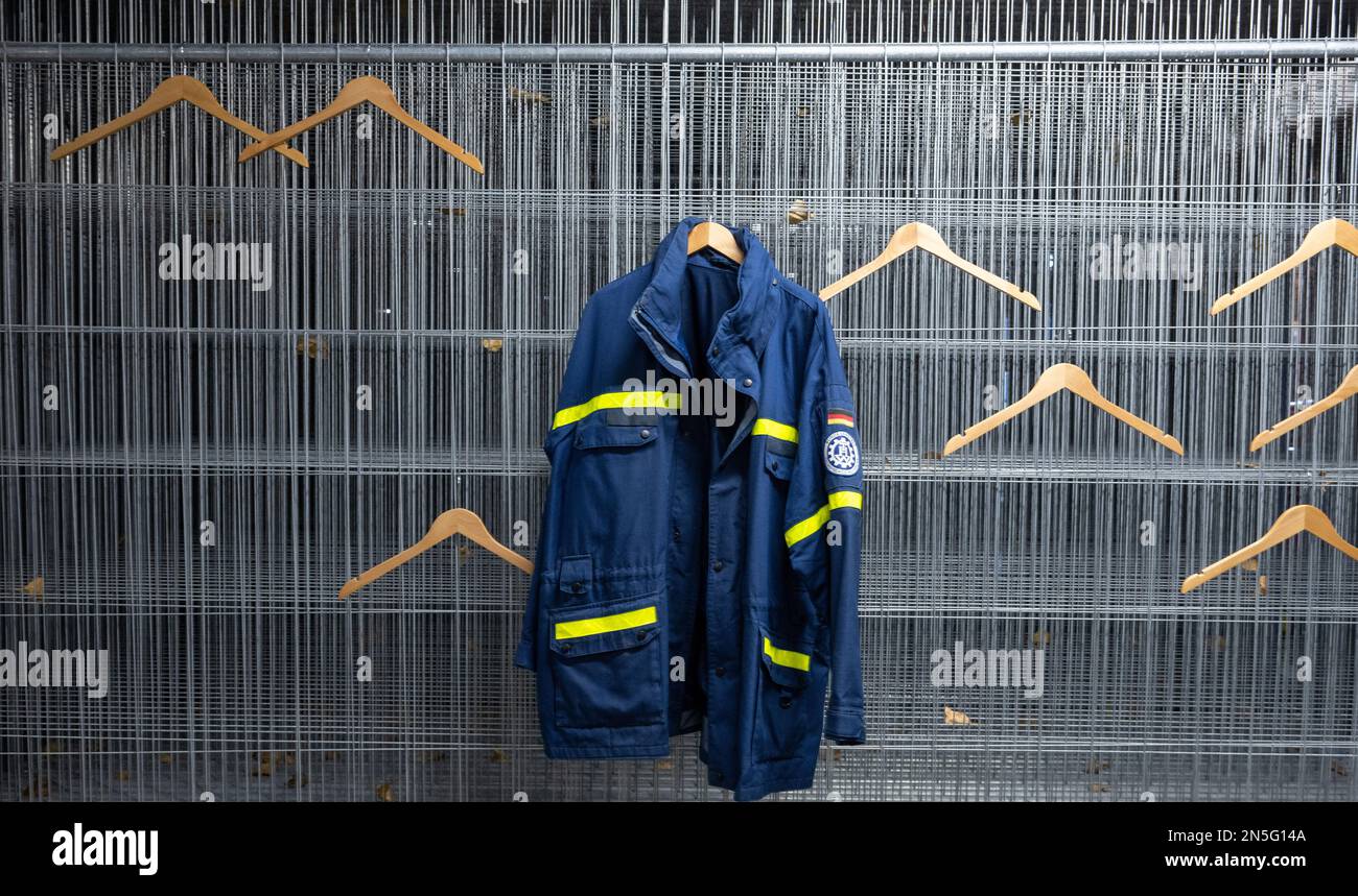 Ulm, Germany. 09th Feb, 2023. An operational jacket hangs on a metal ...