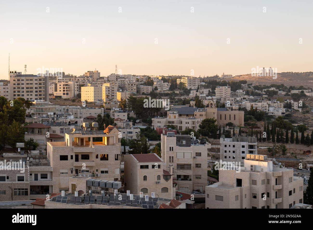 Bethlehem, West Bank, Palestine - 22 July 2022: Cityscape at Dusk with ...