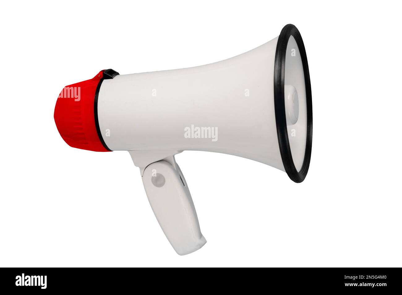 White and red megaphone isolated from background. Alarm and ...