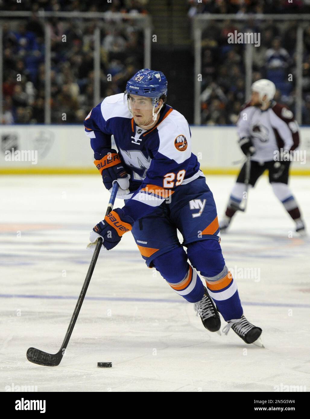 New York Islanders center Brock Nelson (29) looks to pass during an NHL ...