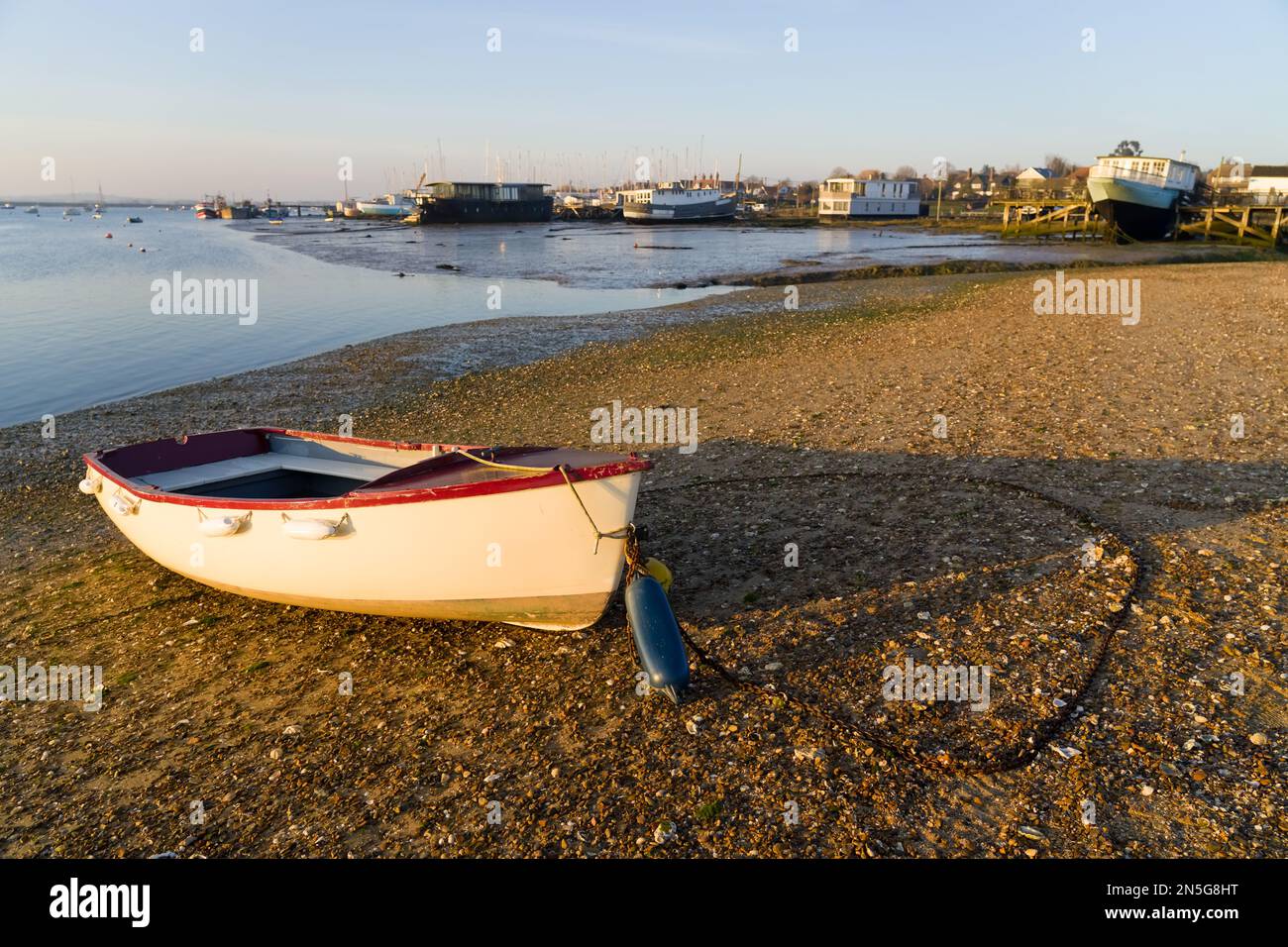 Scene from the popular Shingle Point beach on West Mersea, Essex Stock ...