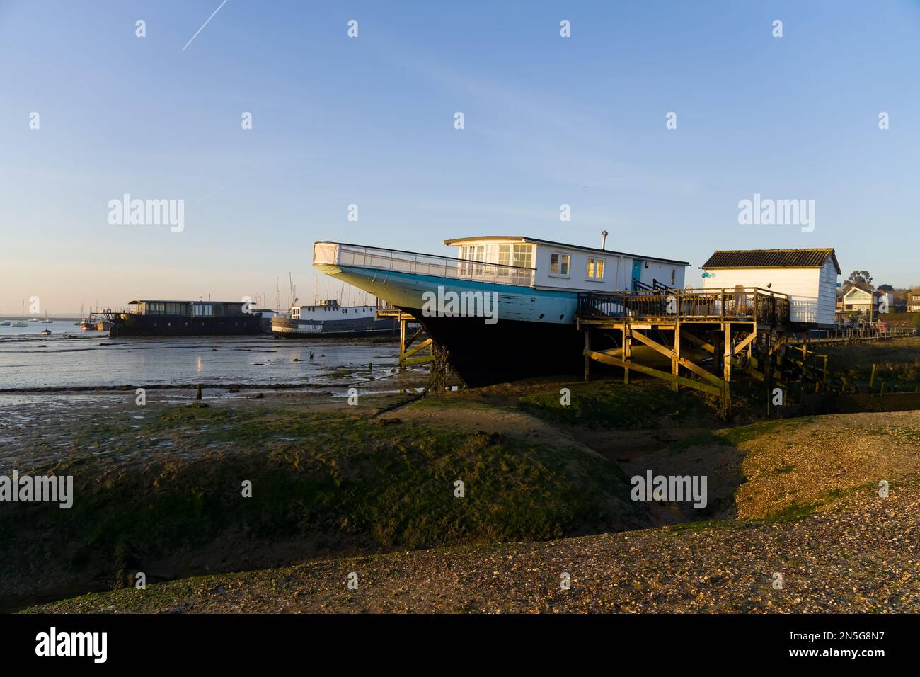 Scene from the popular Shingle Point beach on West Mersea, Essex Stock ...