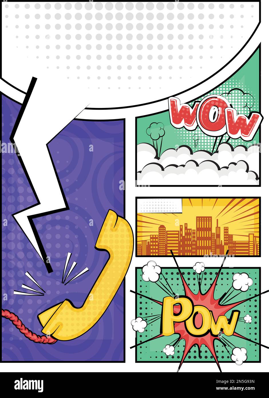 Colored comic cover page with a cityscape and a telephone Vector Stock ...
