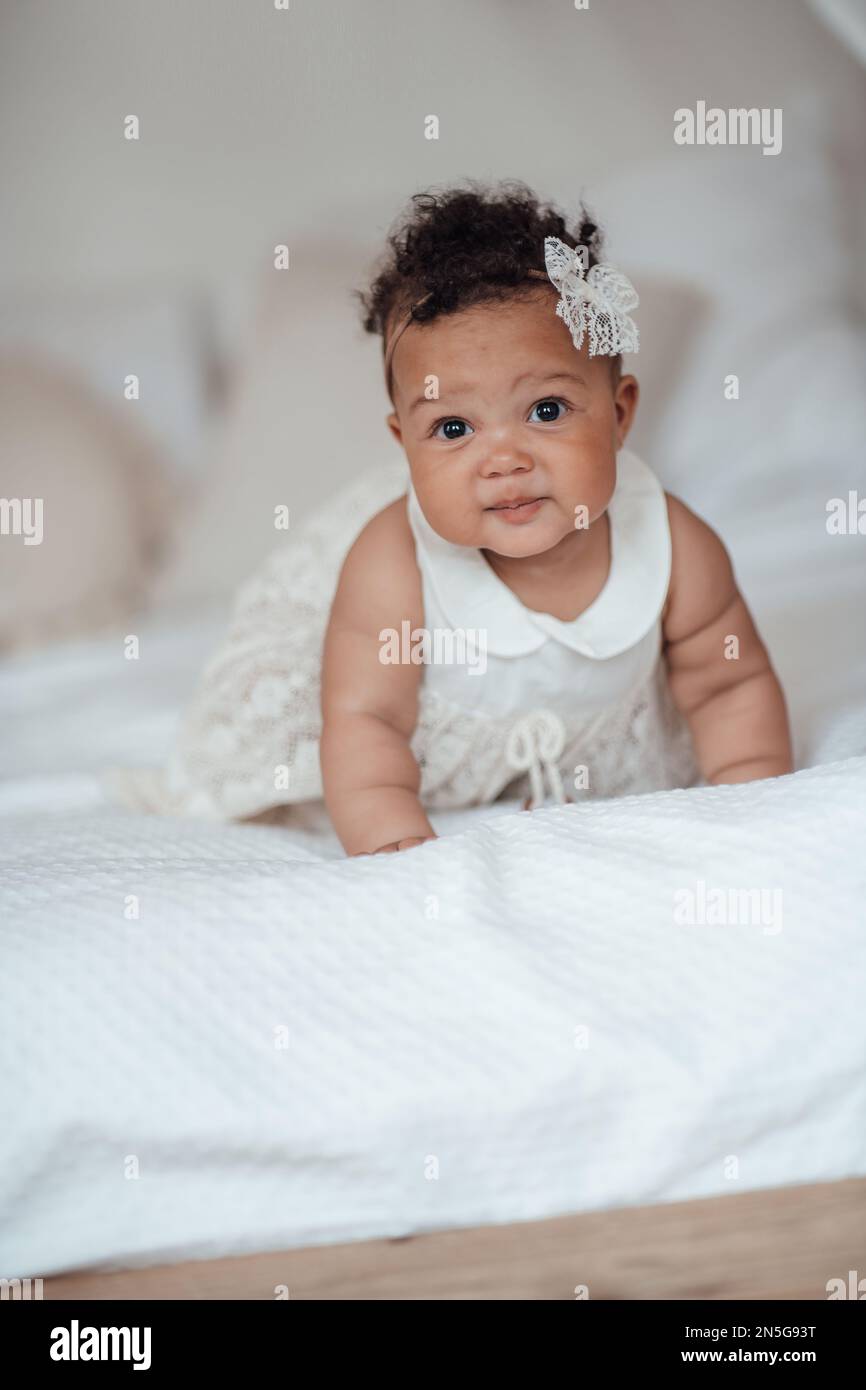 Candid authentic portrait of cute african american diverse female child ...