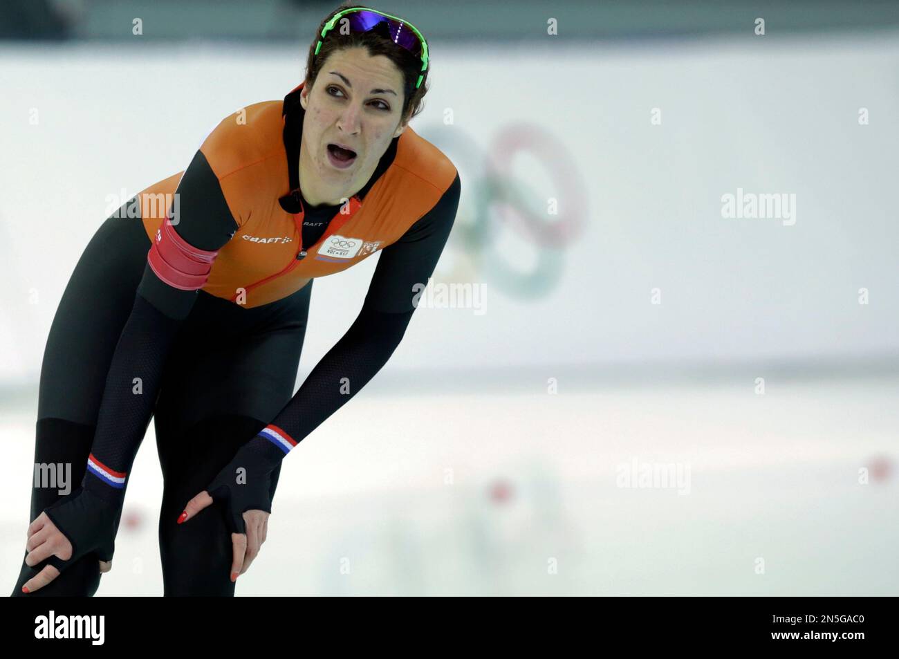 Margot Boer of the Netherlands takes a breather after competing in the first heat of the women's ...