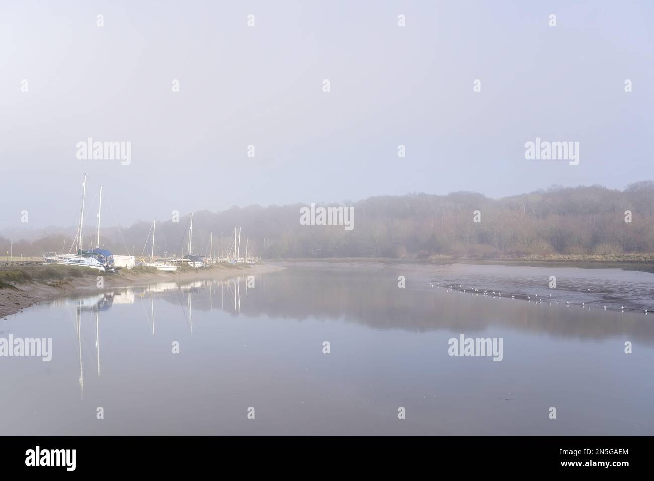 Early morning fog over the River Colne at Rowhedge,Essex Stock Photo ...
