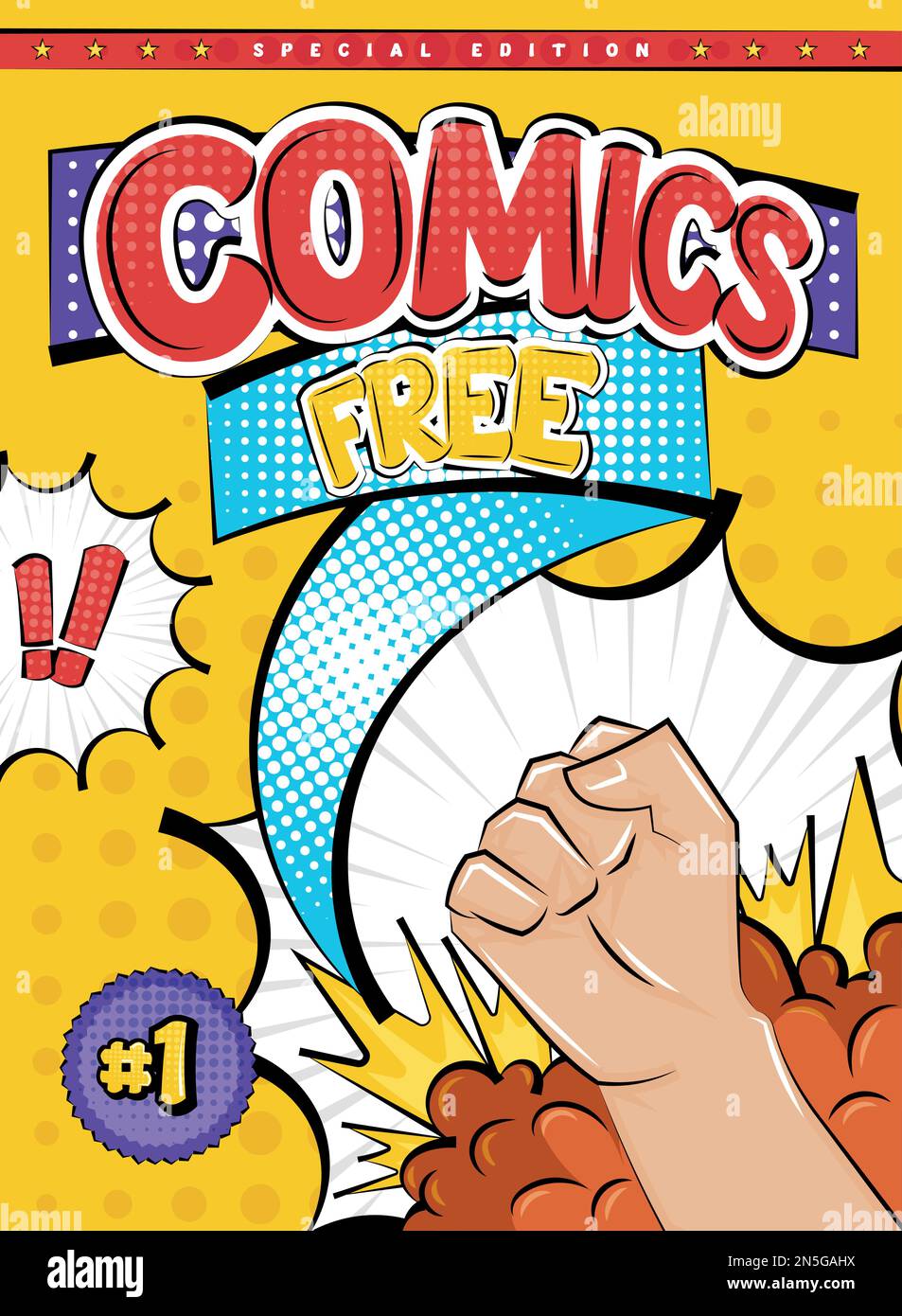 Colored comic cover page with a fist hand gesture Vector Stock Vector ...