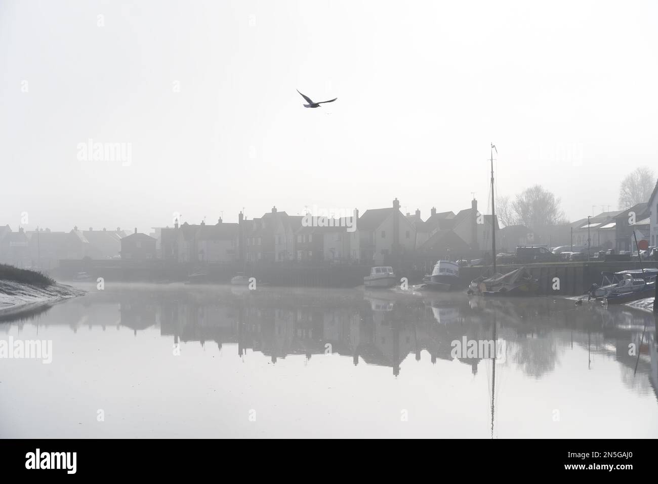 Early morning fog over the River Colne at Rowhedge,Essex Stock Photo ...
