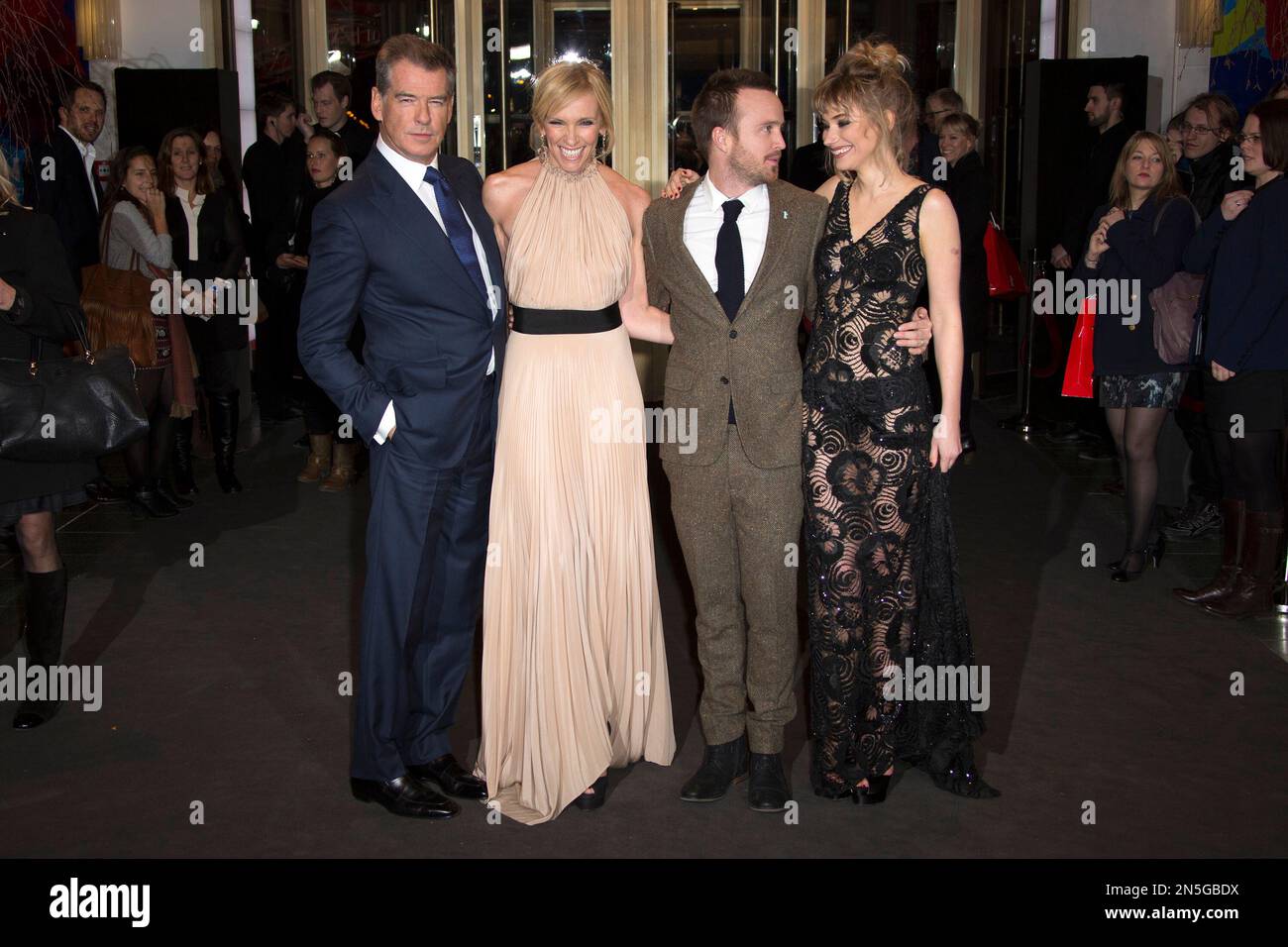 From left, Pierce Brosnan, Toni Collette, Aaron Paul and Imogen Poots ...