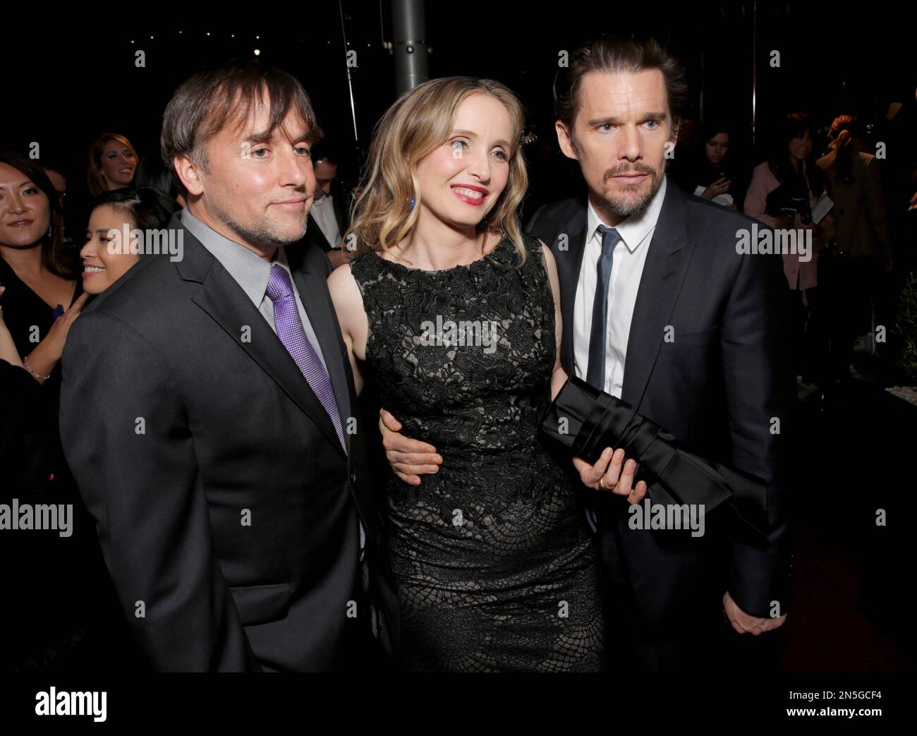 From left, Richard Linklater, Julie Delpy, and Ethan Hawke attend The ...