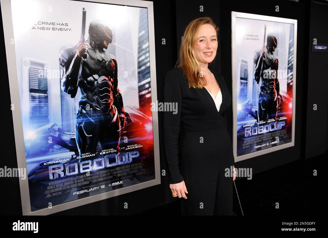Jennifer Ehle, a cast member in "Robocop," poses at the premiere of the ...