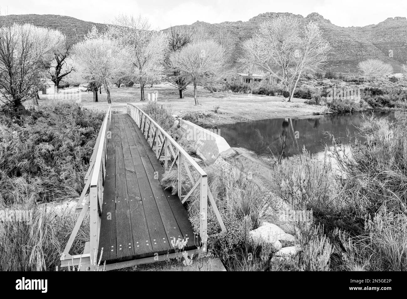 Kromrivier, South Africa - Sep 5, 2022: Pedestrian bridge over the Krom ...