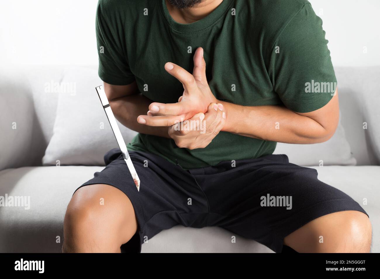 Accidentally injured fingers of left hand with bleeding by the cutter ...