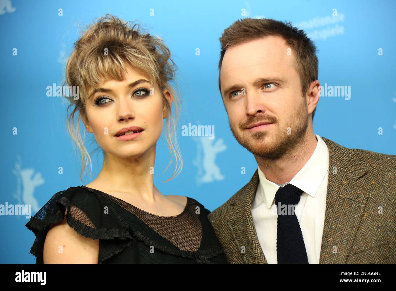Actors Imogen Poots and Aaron Paul attend the photo call for the film A ...