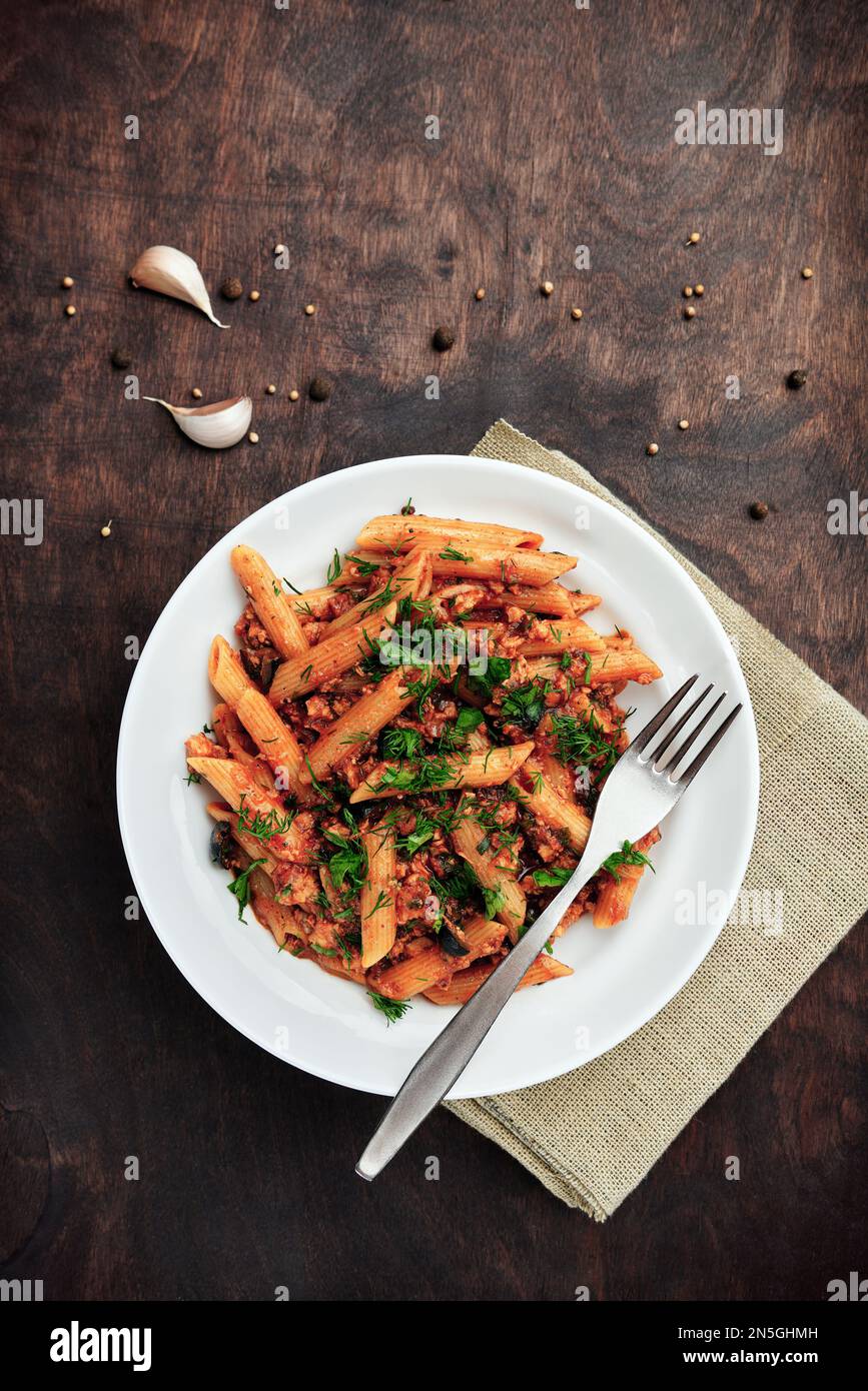 Traditional Italian cuisine: tasty pasta with bolognese sauce ...