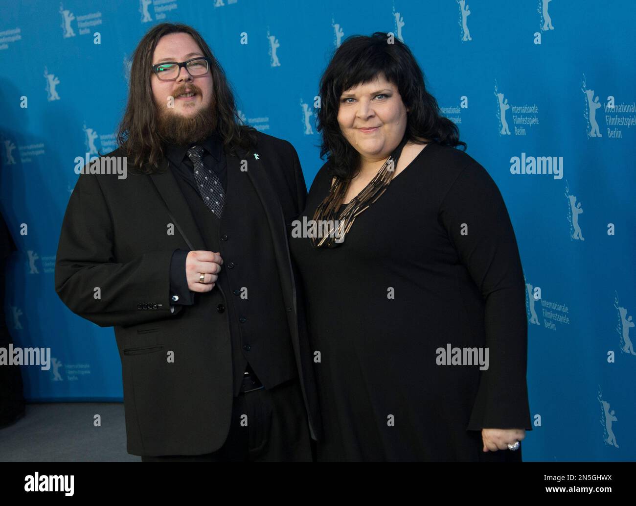 Artists/directors Iain Forsyth and Jane Pollard pose for photographers ...
