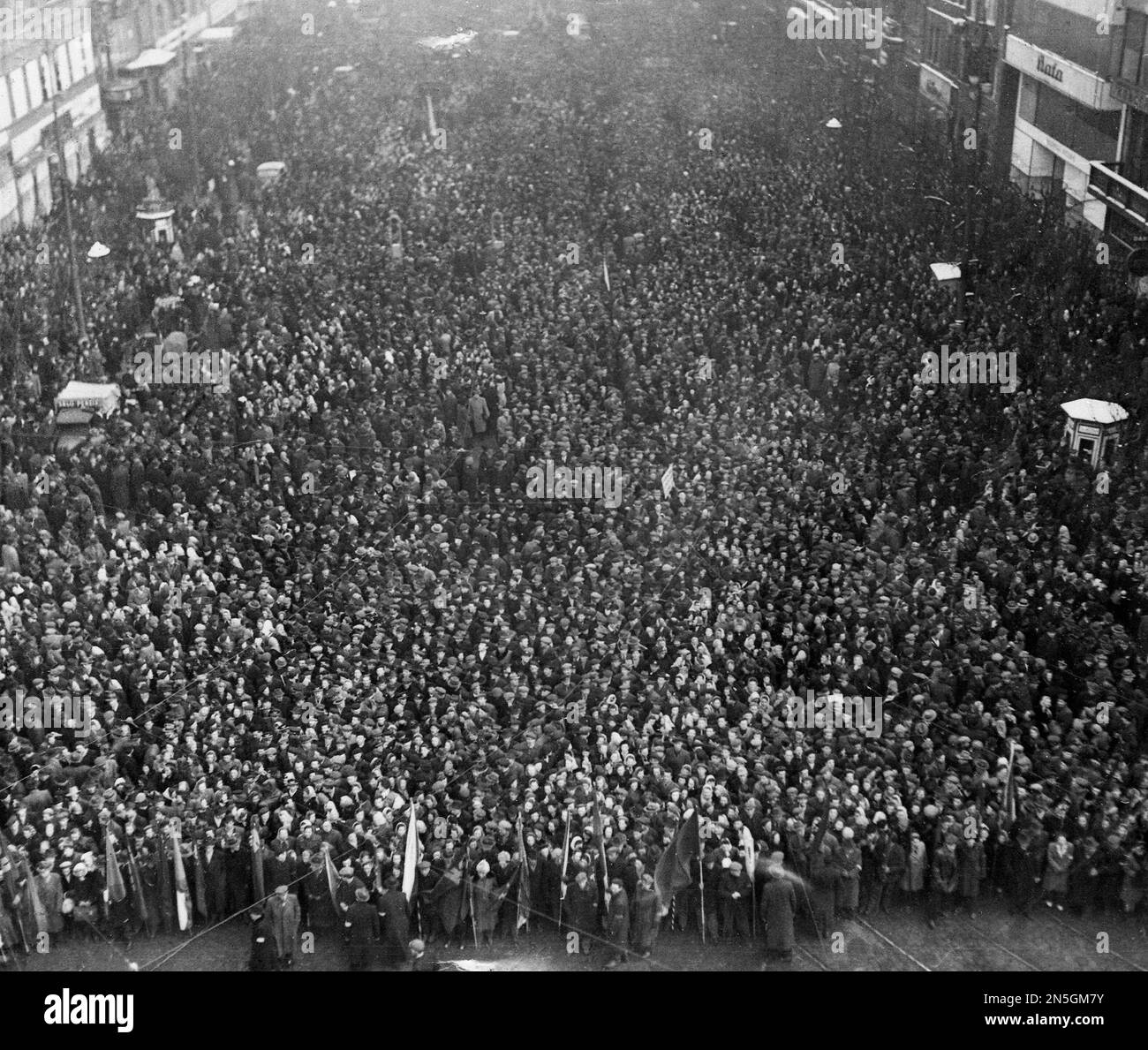 A massed crowd that gathered in Vaclavske Namesti, in Prague, on Feb ...
