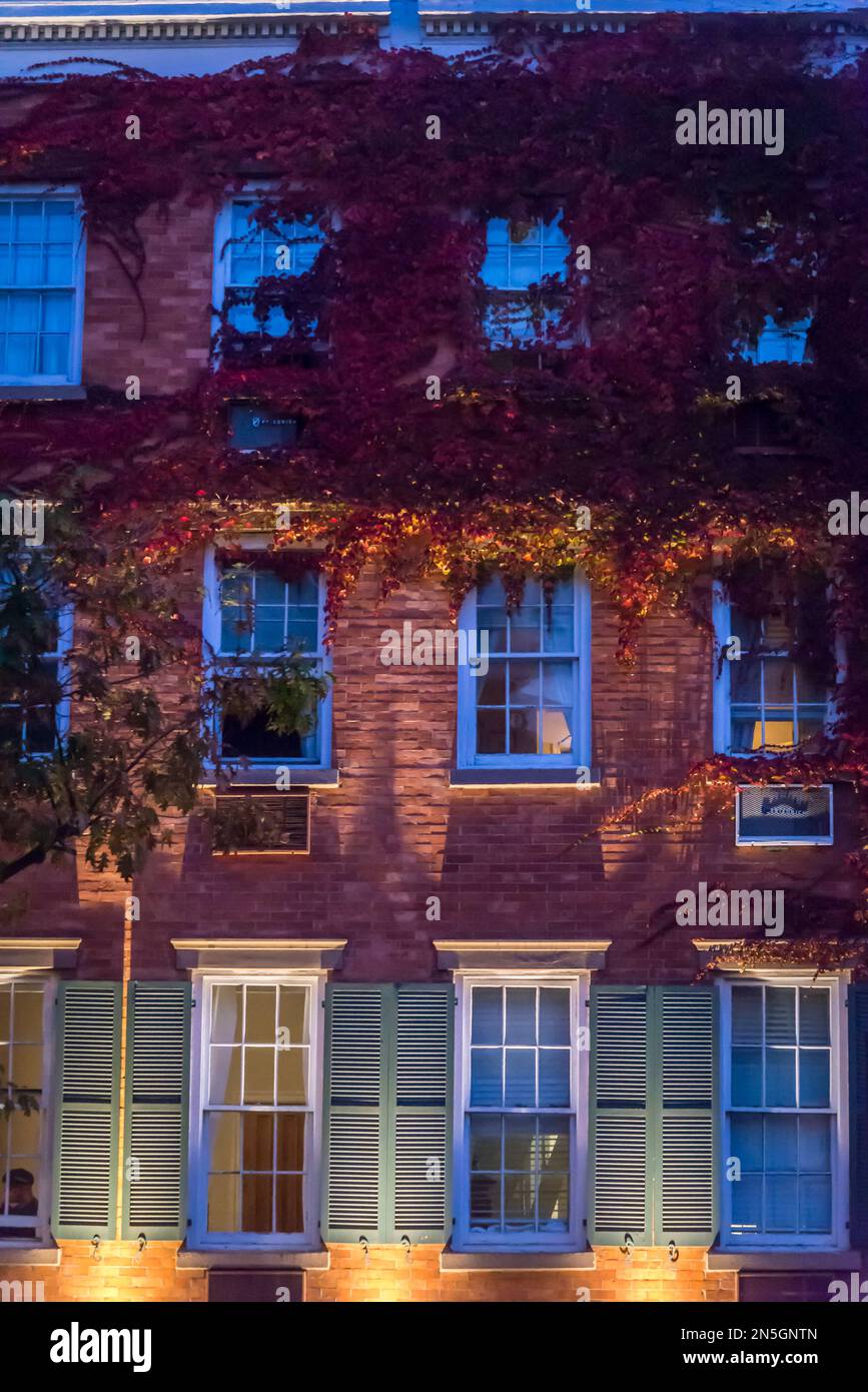 Facade of a house at night, Greenwich Village, New York, USA Stock ...
