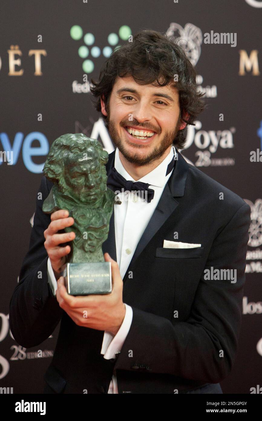 Spanish actor Javier Pereira holds the Goya trophy after winning in the ...
