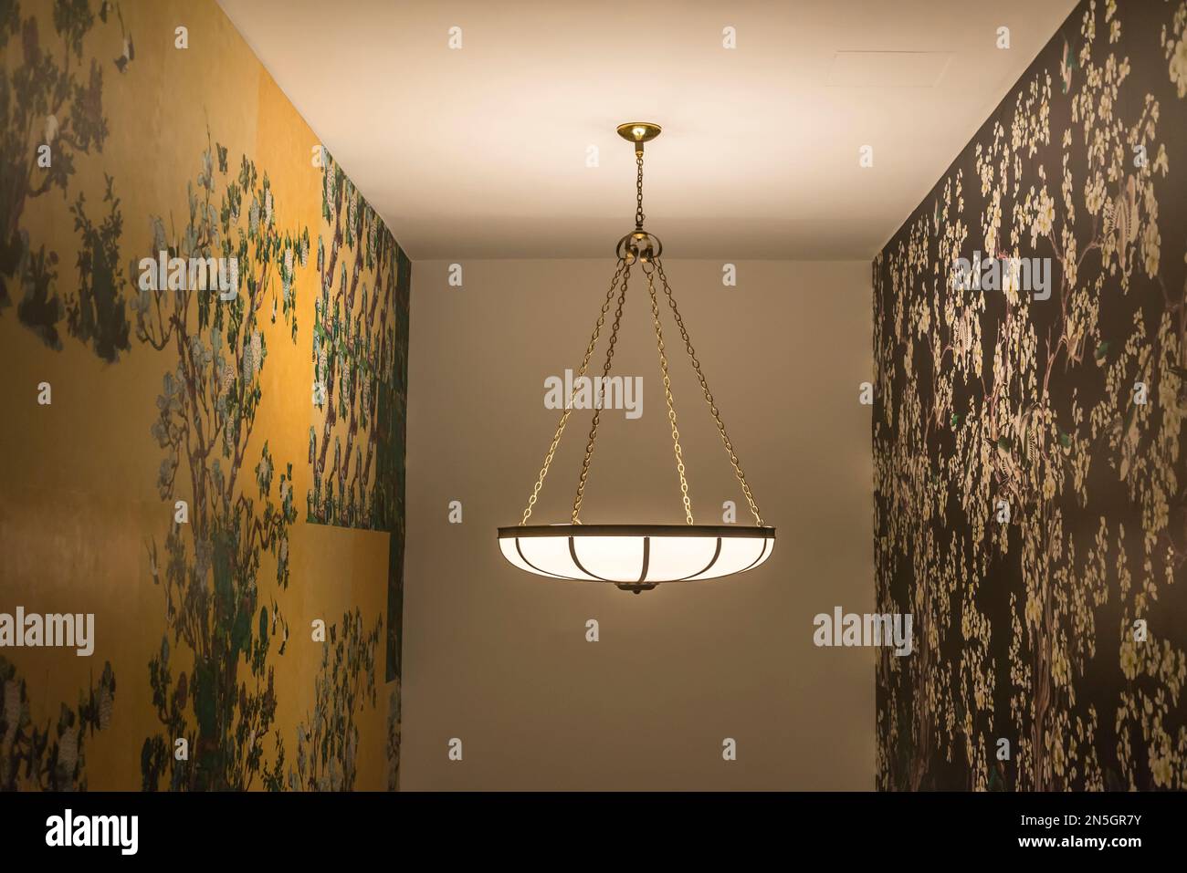 Ceiling lamp between two walls with beautiful wallpaper, Metropolitan ...