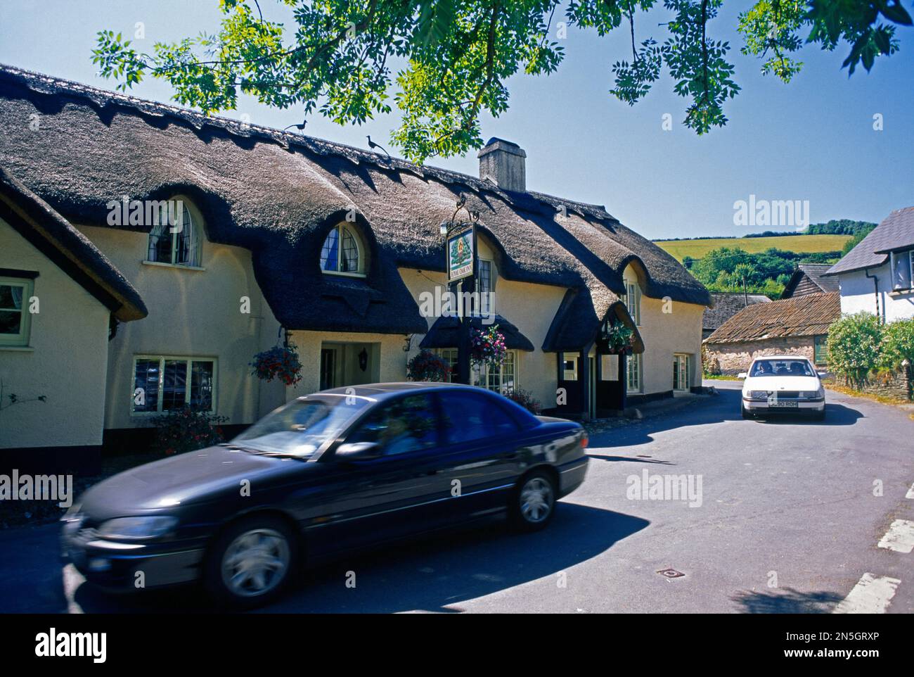 Somerset England Halse Lane Winsford Car Driving By The Royal Oak ...