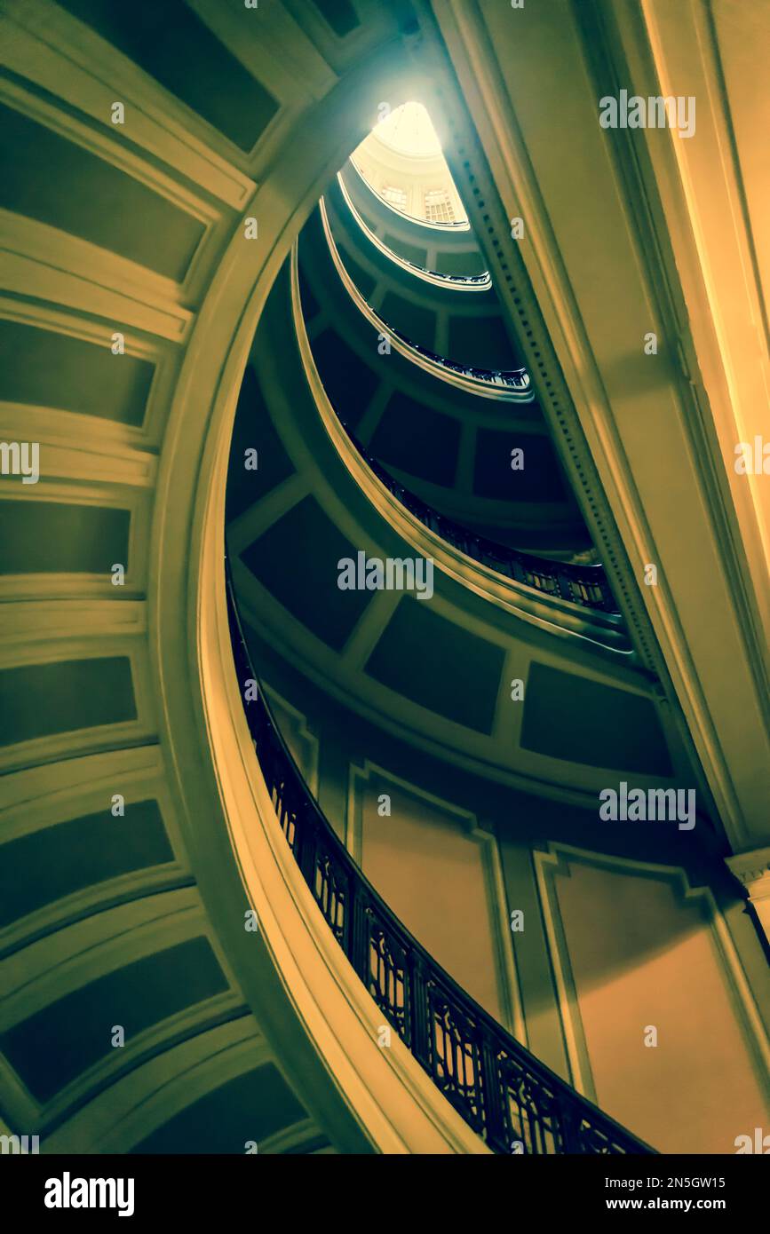 Beautiful old spiral staircase in an old building, the historic ...