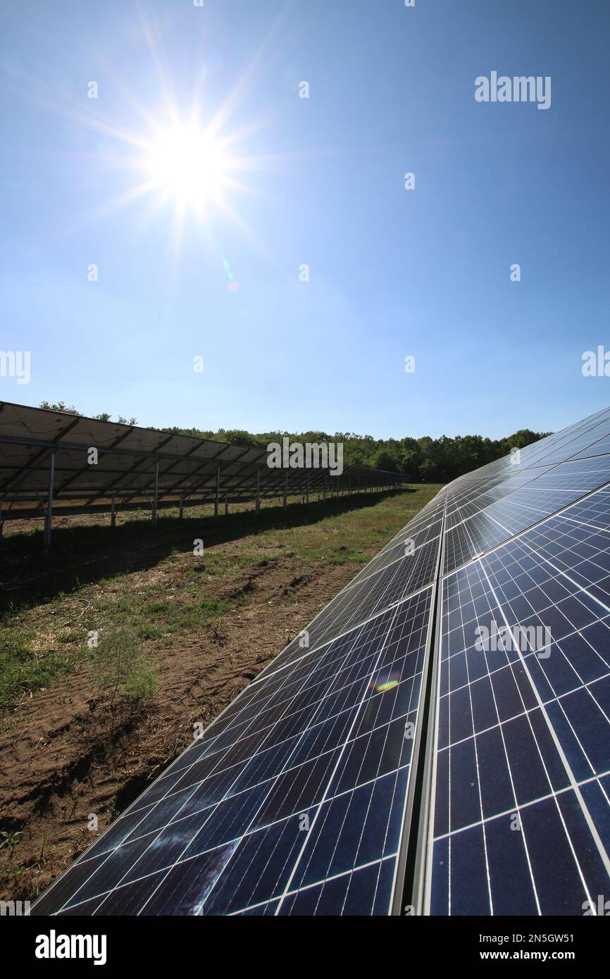 Power plant using renewable solar energy with sun. Solar plant panel ...