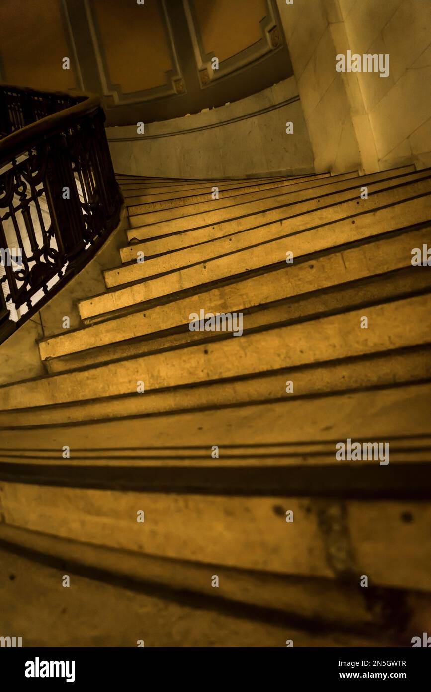 Beautiful old spiral staircase in an old building, the historic ...