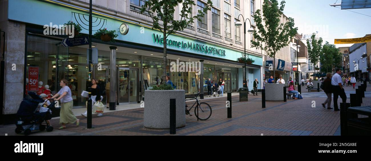 Sutton Town Centre Surrey England People Shopping in High Street Marks ...