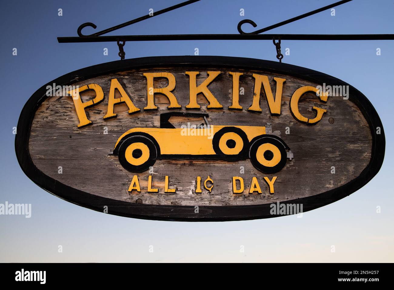 Vintage parking sign at a parking lot behind Casey's General Store ...
