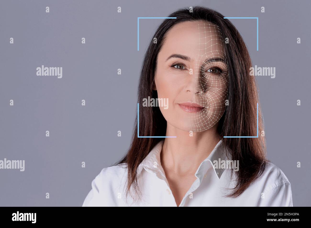 Facial Recognition System Woman With Scanner Frame And Digital