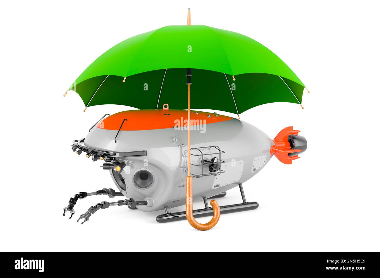 Bathyscaphe under umbrella, 3D rendering isolated on white background ...