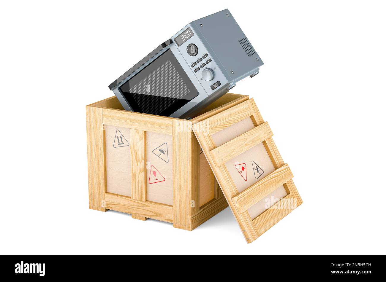 Combination oven, microwave inside wooden box, delivery concept. 3D ...