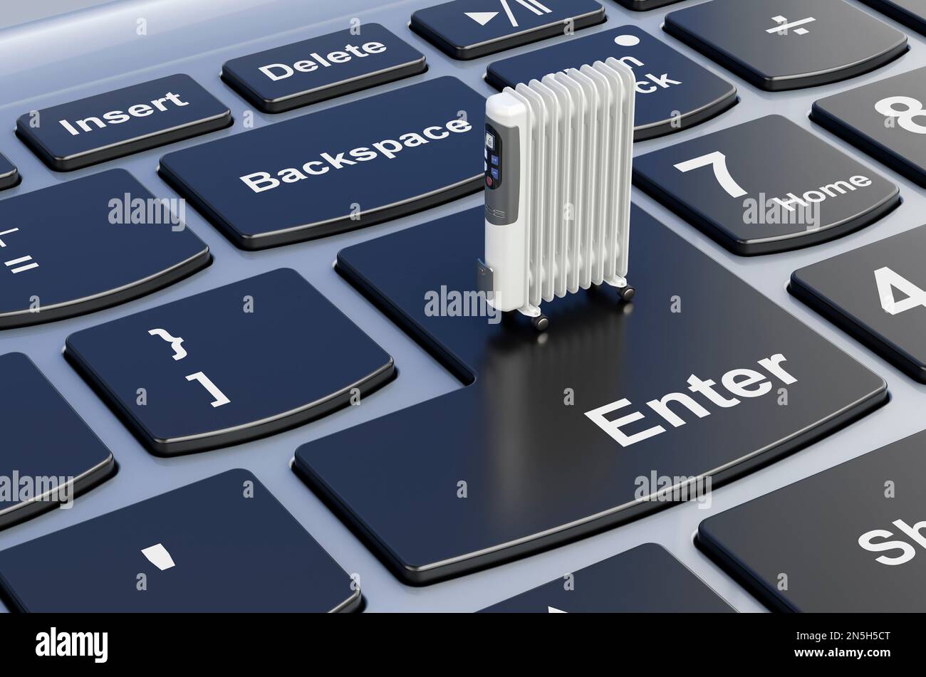 Electric oil heater on laptop keyboard, 3D rendering Stock Photo - Alamy