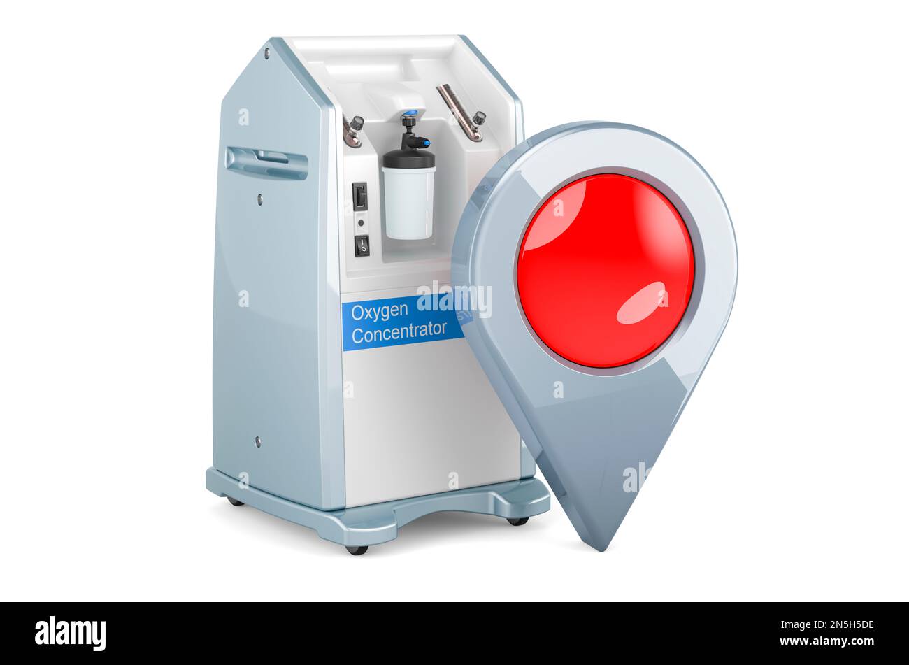 Home Oxygen Concentrator with map pointer. 3D rendering isolated on ...