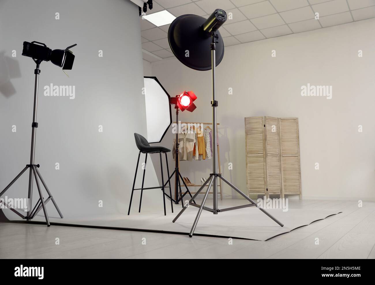 Interior of modern photo studio with professional equipment Stock Photo ...